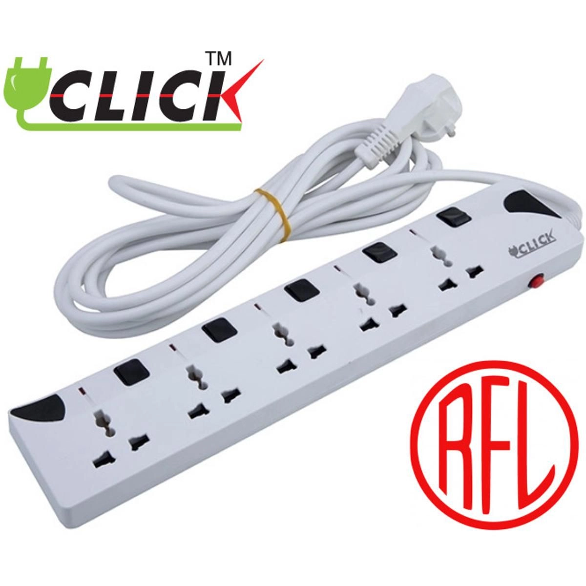 RFL Click Multiplug Click Safe Extension 5 Socket, 2 Pin, 5 Yard ...