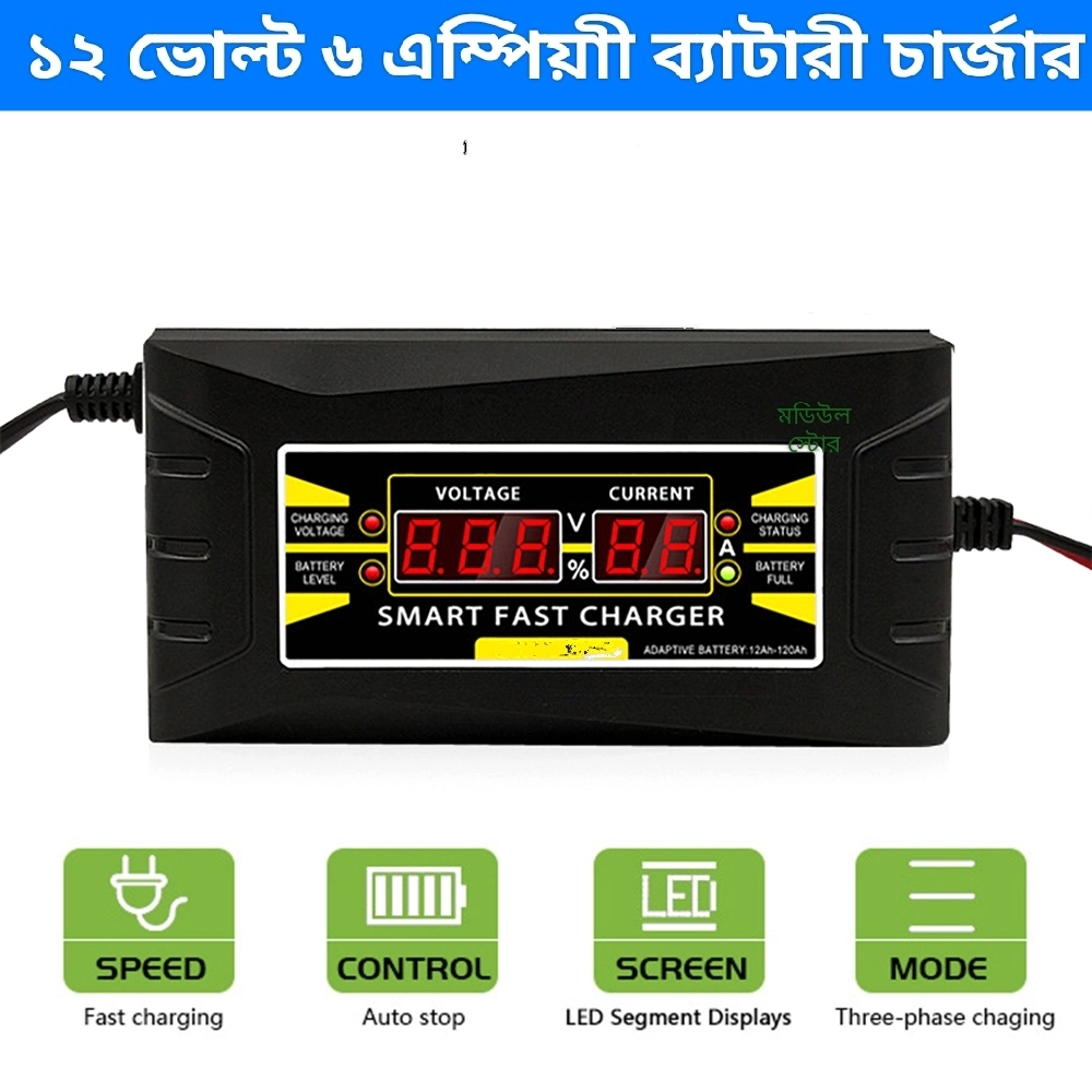 1206D Smart Fast Lead Acid Battery charger 12V 6A with LED Display for ...