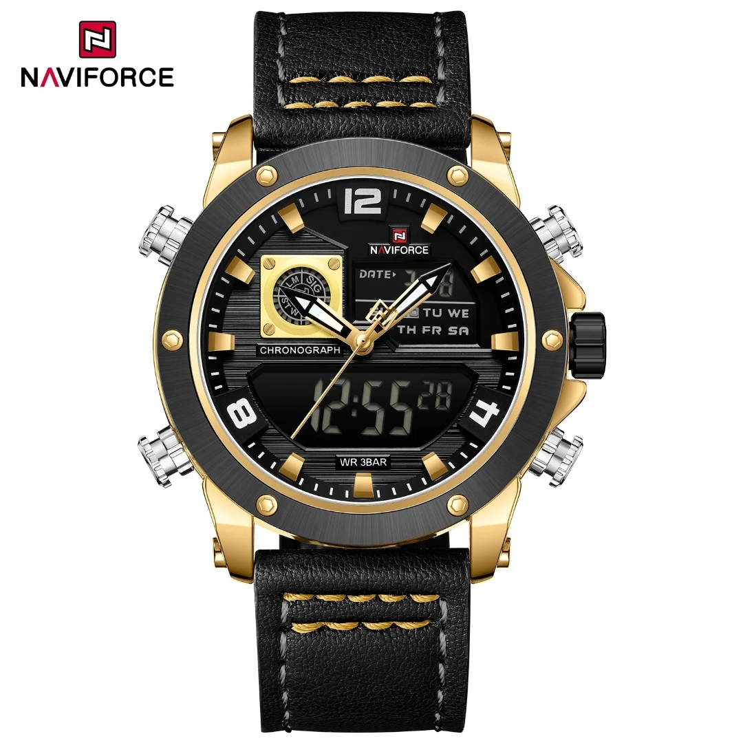 NAVIFORCE 9236 Luxury Men Wrist Watch Double Display Leather High ...