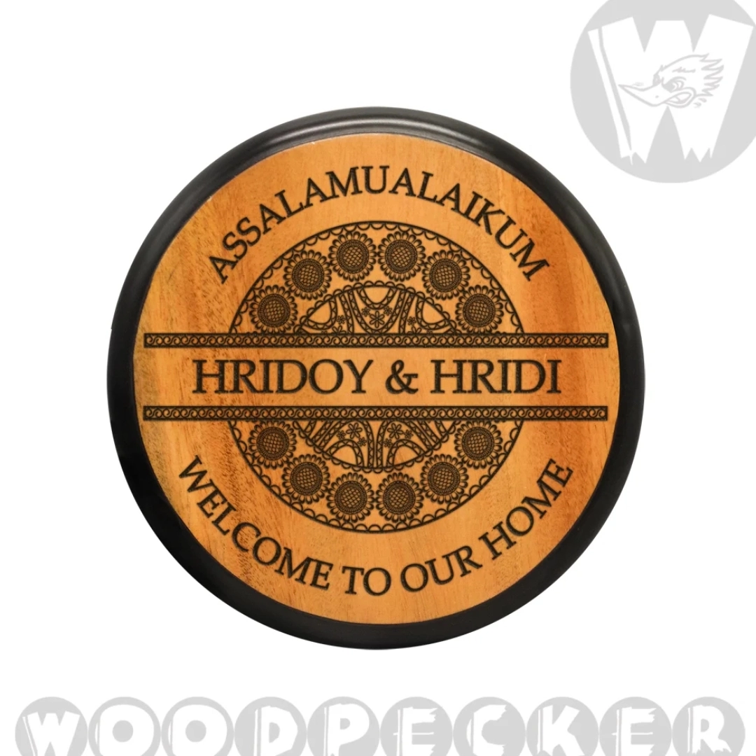 Calligraphy background engraved Mahogany Wood Customized Door Nameplate ...