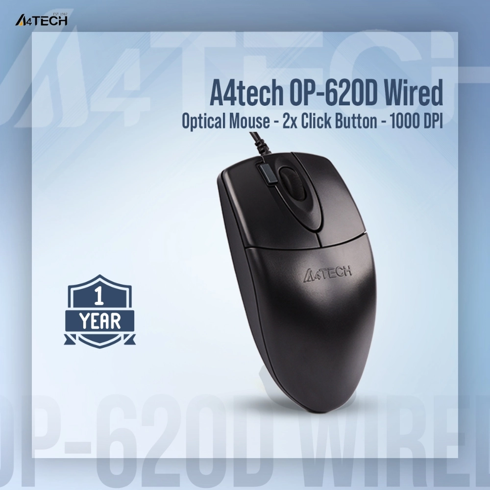 A4tech OP-620D Wired Optical Mouse - 2x Click Button - 1000 DPI - For ...