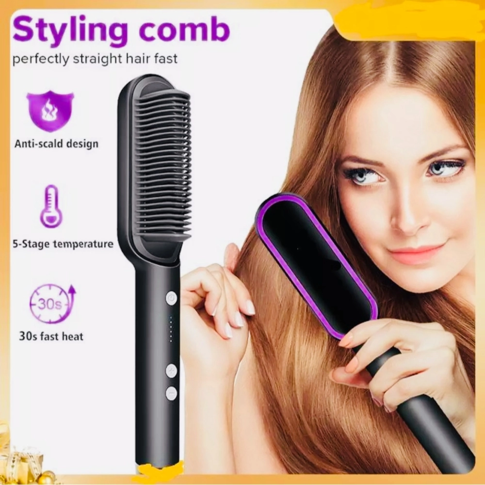2 in 1 Professional Straightener and Curling Iron Comb Brush