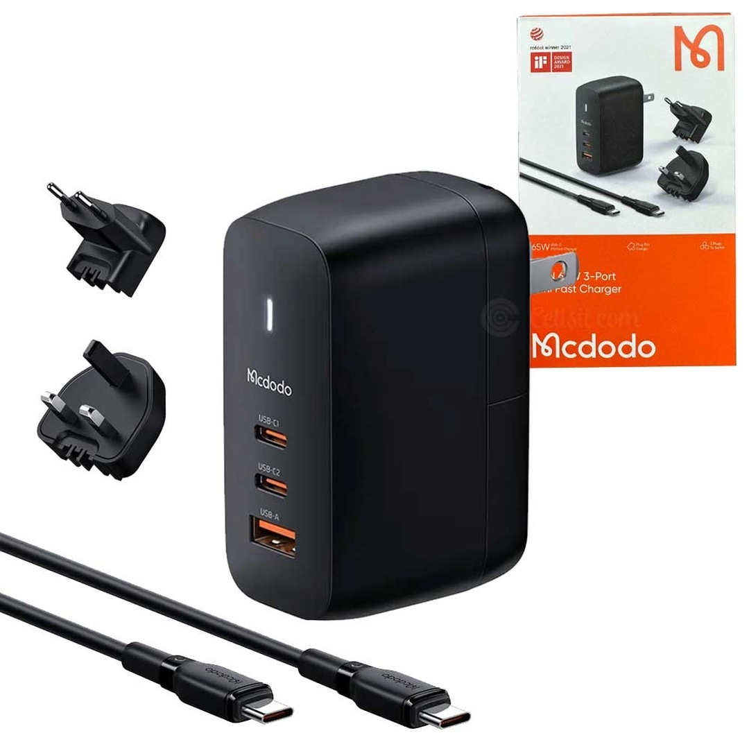 MCDODO CH-8442 Gan 65W 3-Port Mini Fast Charger with 60W Type-C to Type ...