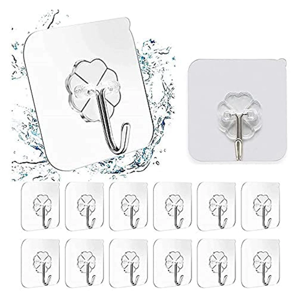 Utility Hook Transparent Reusable Adhesive Wall Sticky Hooks-5-Pcs