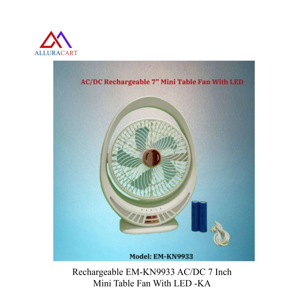 Rechargeable EM-KN9933 AC/DC 7 Inch Mini Table Fan With LED - KA