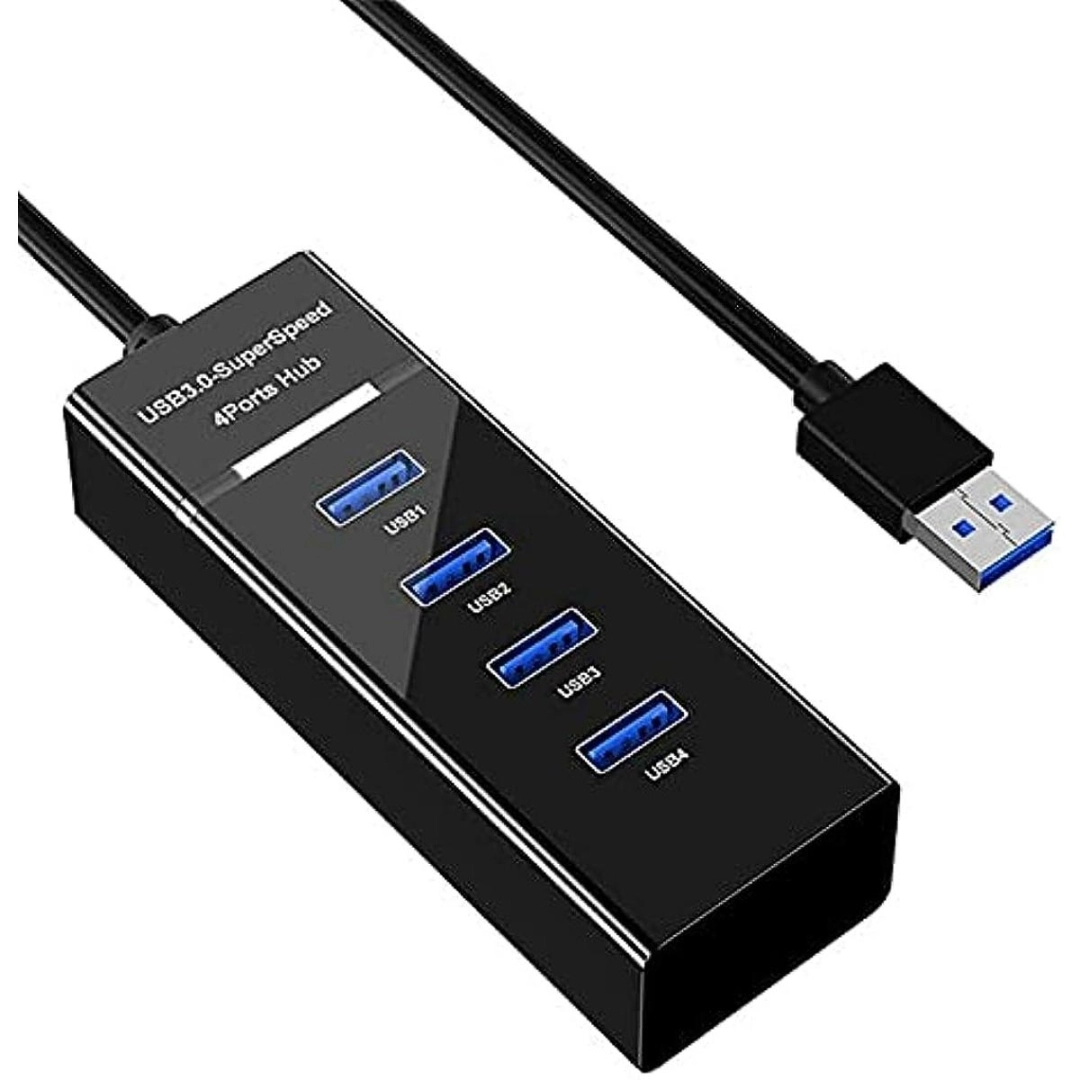 High Speed USB 3.1 4 Port USB 3.0 Hub for PC Laptop Tablet - Black