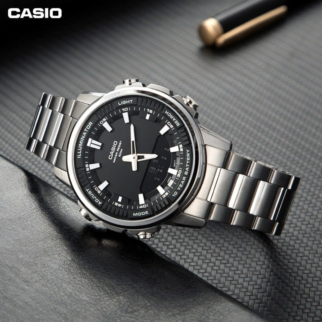 Casio AMW-880D-1AVDF Illuminator Dual Time Stainless Steel Chain Watch