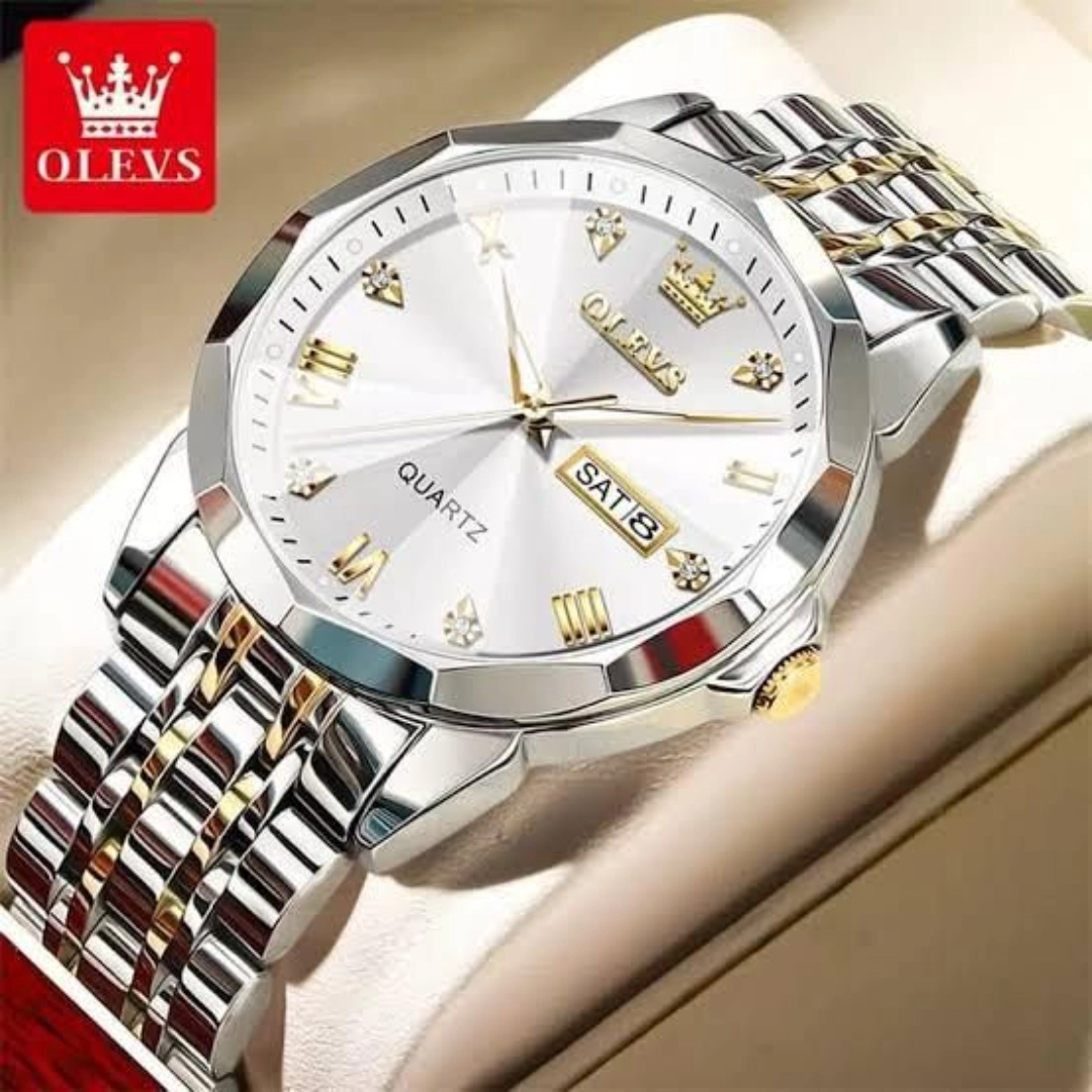 OLEVS 9931 Men's Luxury Quartz Watch – Dual Calendar, Diamond Dial ...