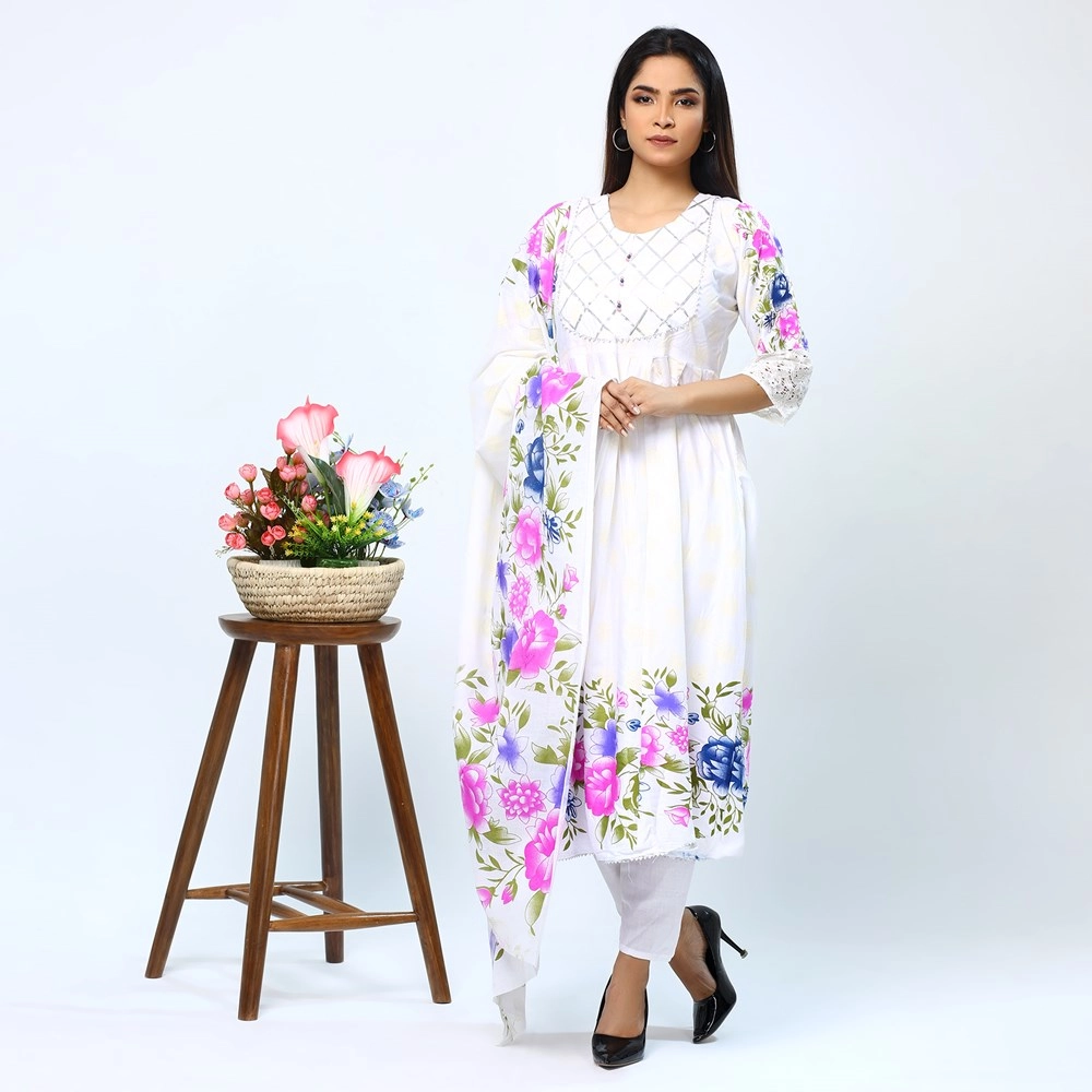 New Exclusive Cotton Three Piece Salwar Kameez Orna Three Piece For Women