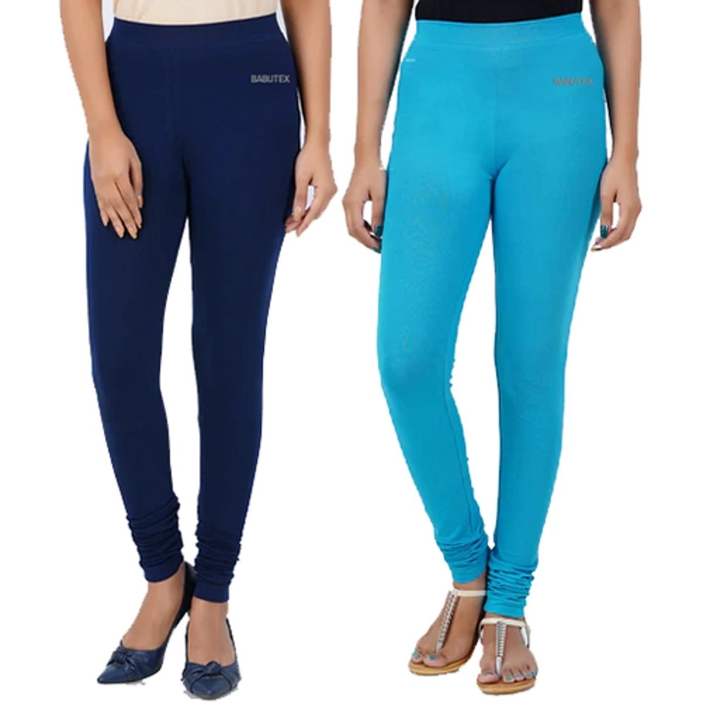 2 Pcs Cotton Ladies Navy Blue and Cyan Ties Pant for Women