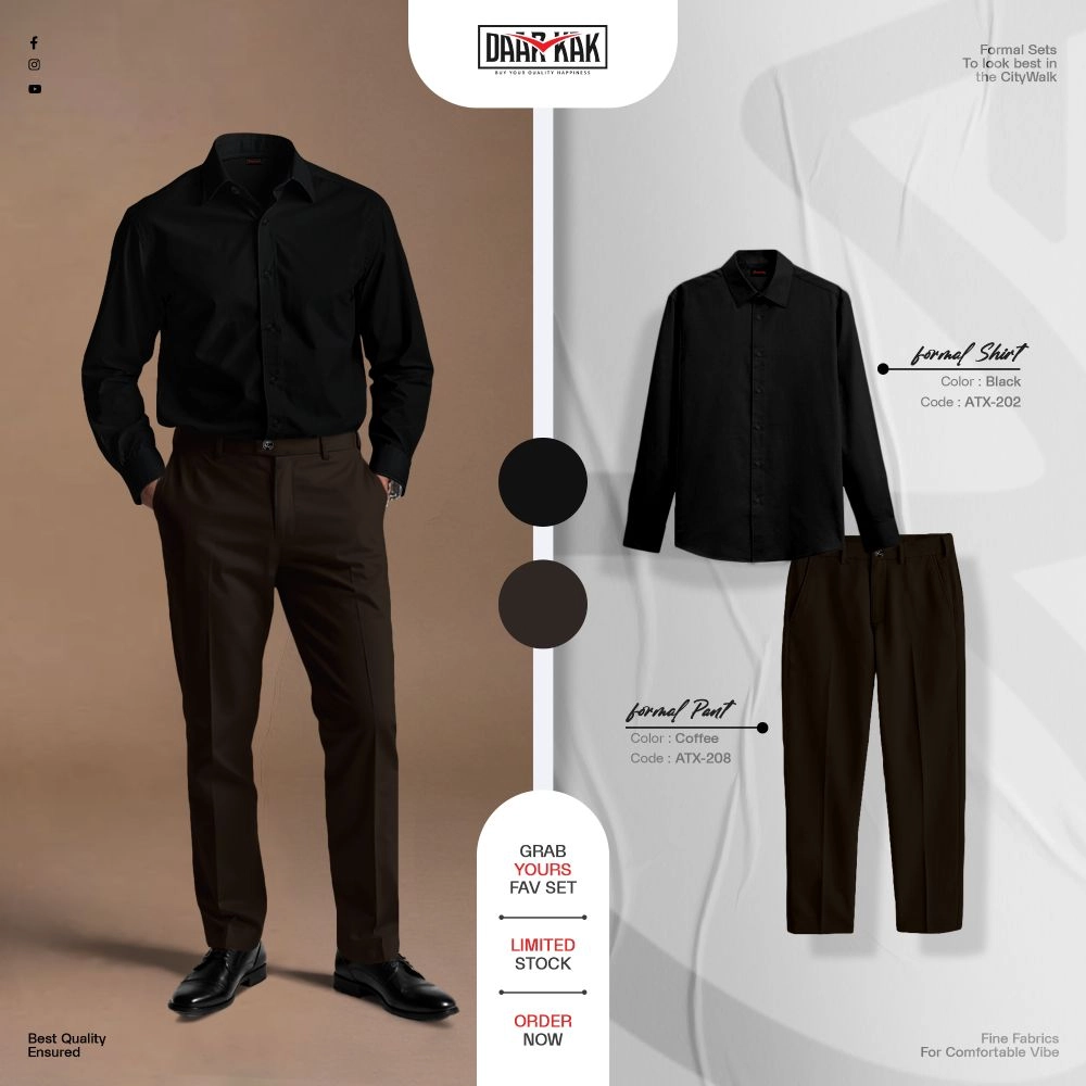 Formal Black Shirt & Coffee Pant Combo