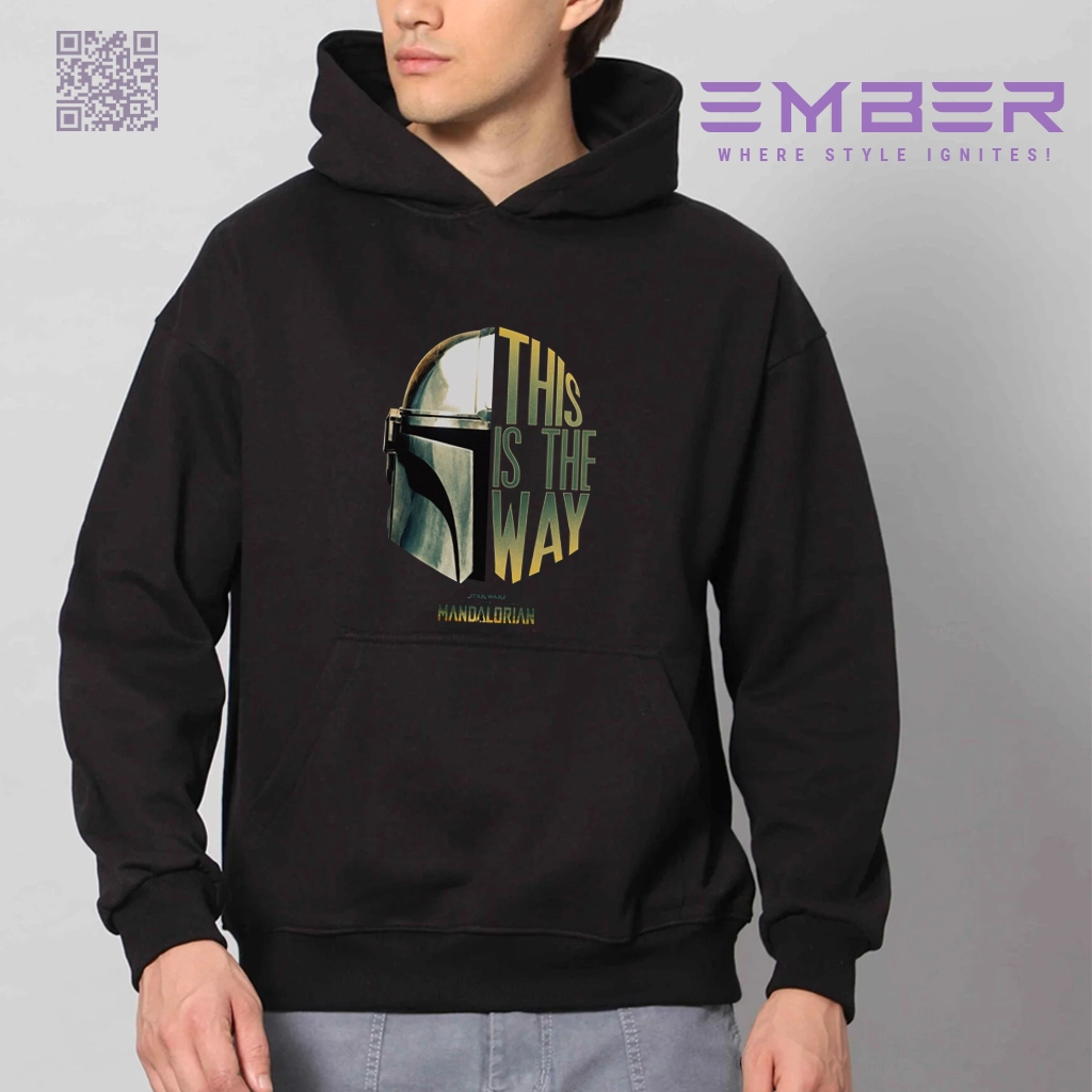 EMBER Premium Black Cotton Winter Hoodie - MANDALORIAN HELMET | 11017-MNH