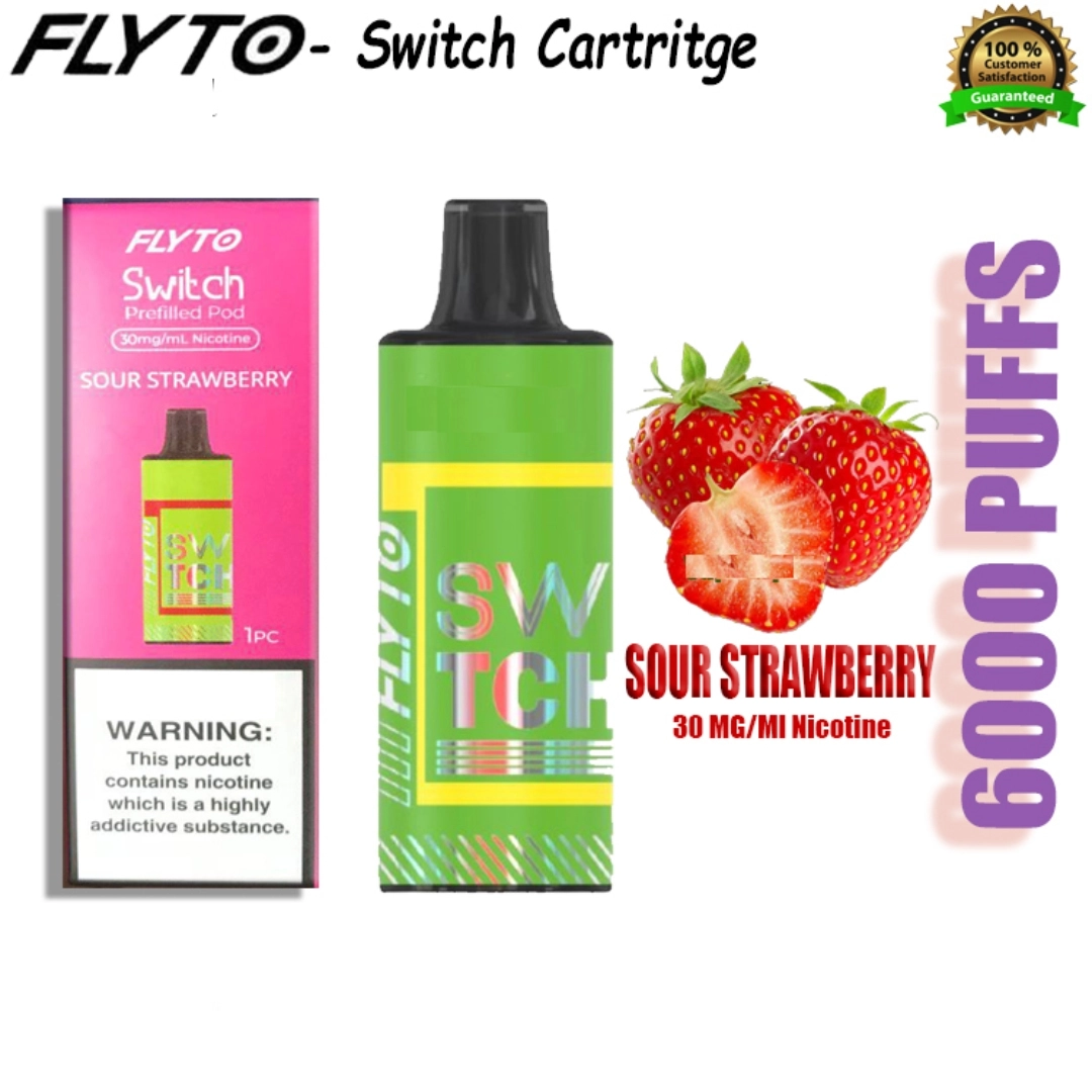 FLYTO SWITCH SOUR STRAWBERRY Flaver Cartridge-6000 Puff – Prefill ...