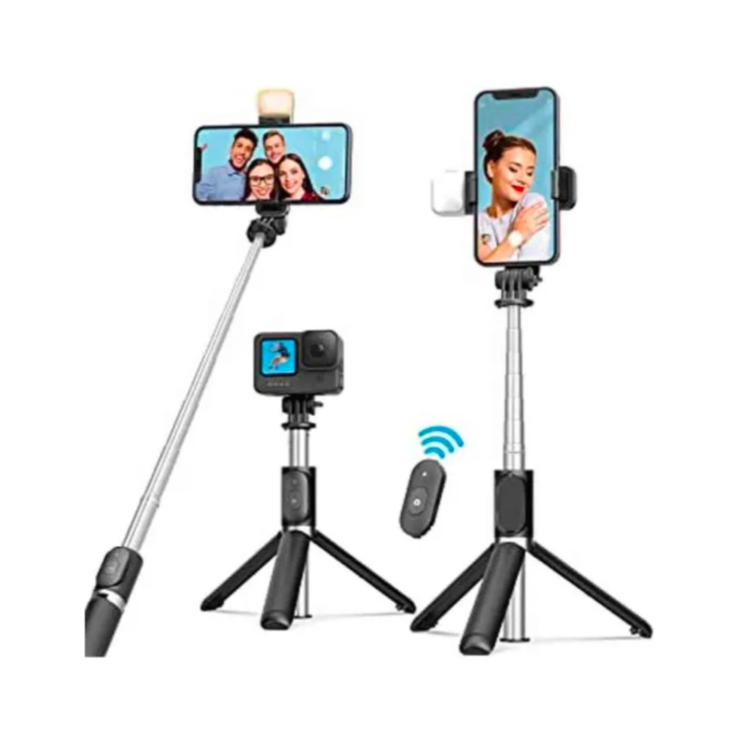 P 20s foldable handheld selfie stick with led light and wireless
