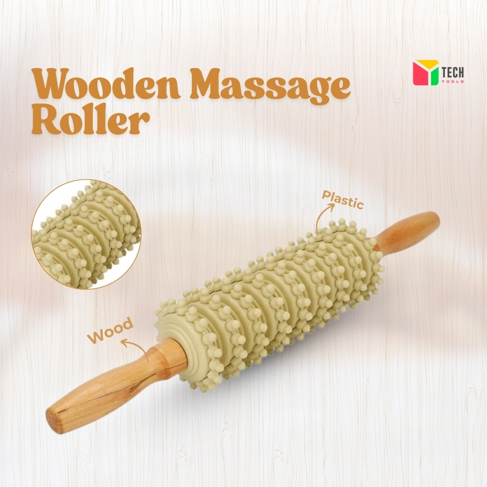 9 Wheel Back Massage Muscle Roller Tool Massager Wooden Rolling Surface ...