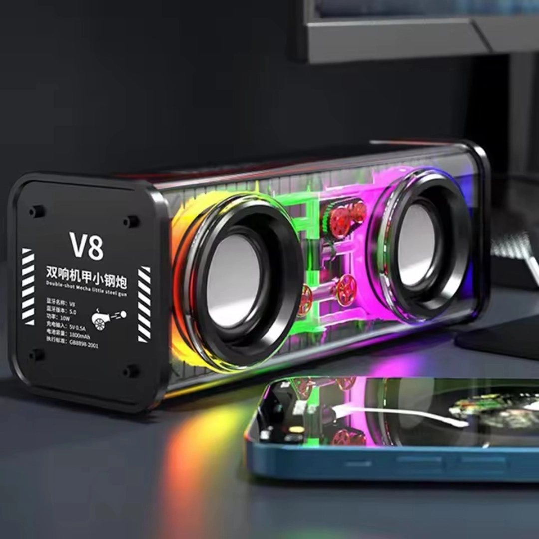 V8 Transparent Mechanical TWS Subwoofer Wireless Bluetooth Speaker, RGB ...