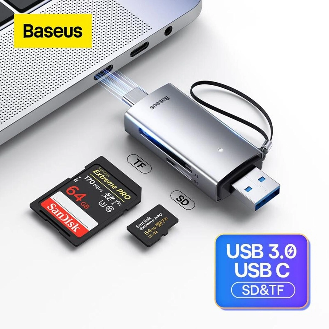 BASEUS Lite Series USB-A + Type-C to SD/TF Card Reader - Grey