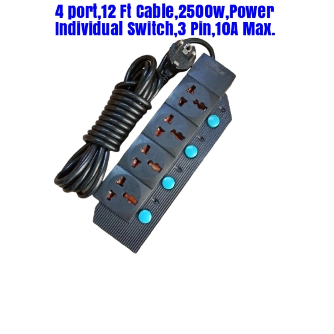 Multiplug Extension 4 Socket With 4 meter Cable multi plug 12 Fit black ...