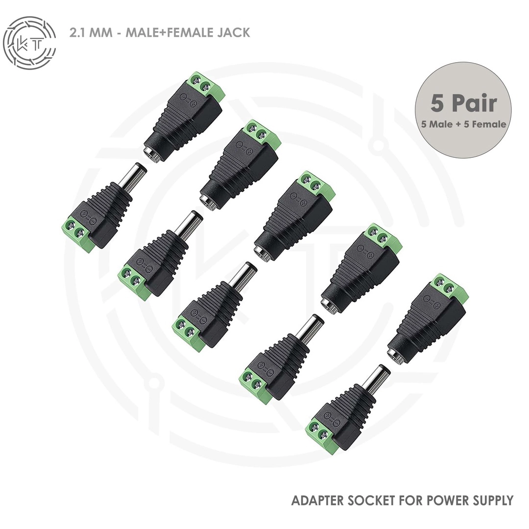 5 Pair - 'Male + Female' Connector - DC Power Jack 2.1mm x 5.5mm Barrel ...