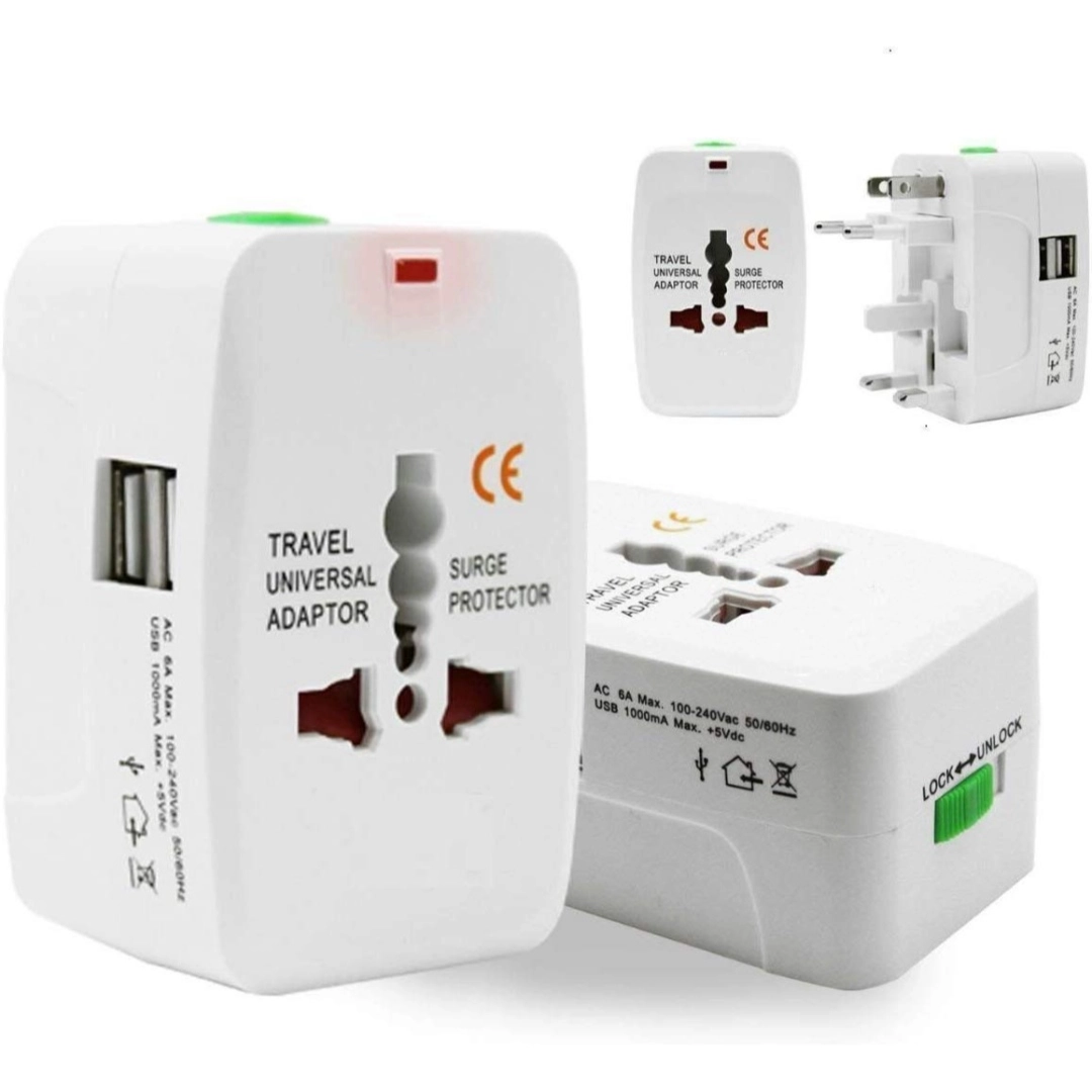 All in 1 UNIVERSAL INTERNATIONAL TRAVEL ADAPTER with 2 USB Port Charger ...