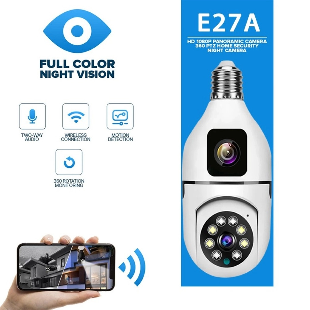 E27A V380 Pro Bulb Wifi Camera Dual Lens Rotatable 360
