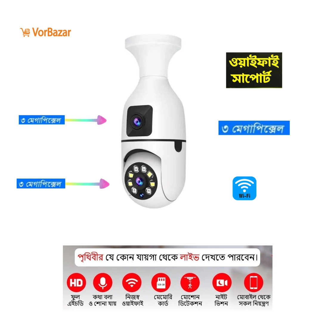 wifi security PTZ DUAL LENS BULB CTV CAMERA 3MP+3MP 1920x2160 ...