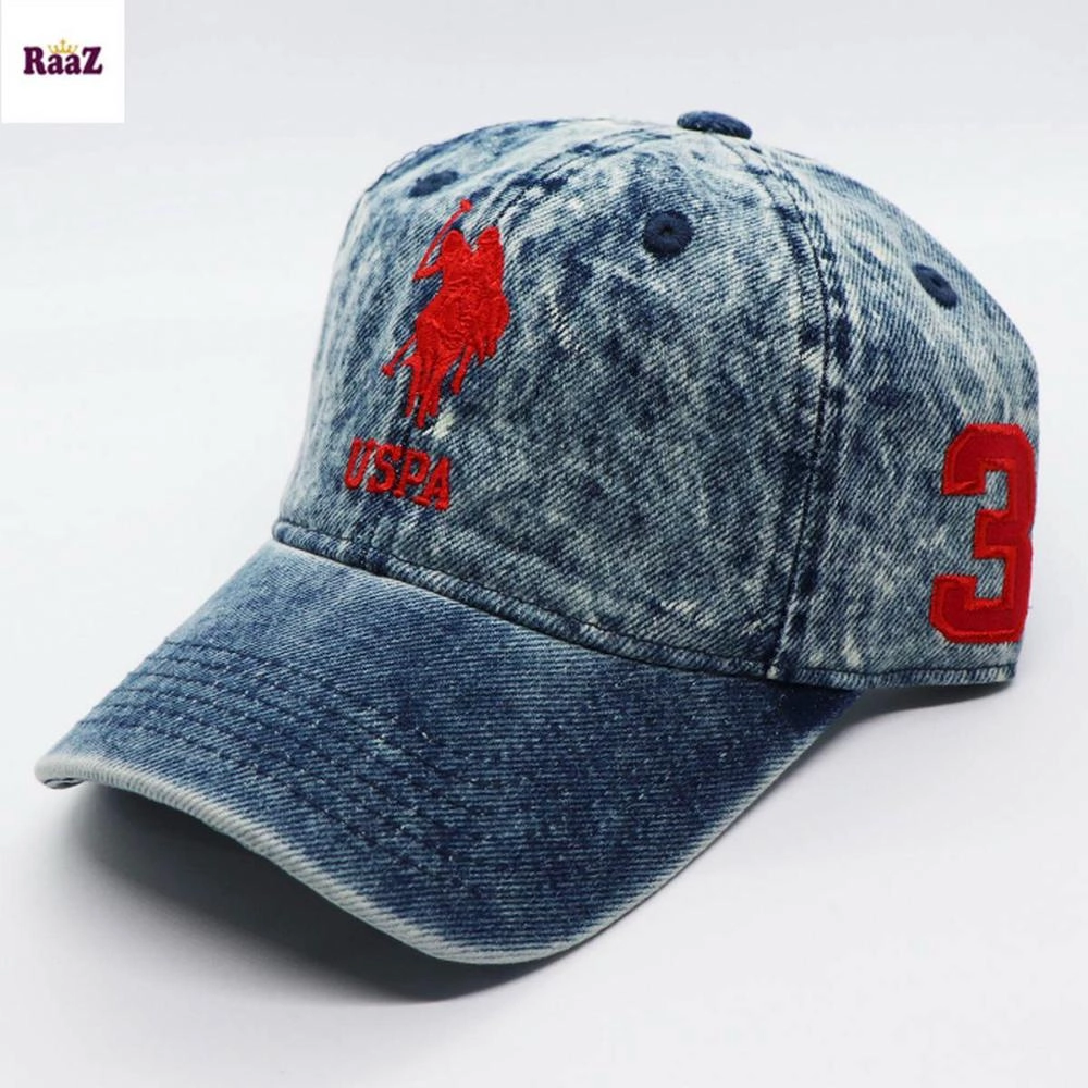 Red Uspa Embroidery Logo Denim Curved Cap