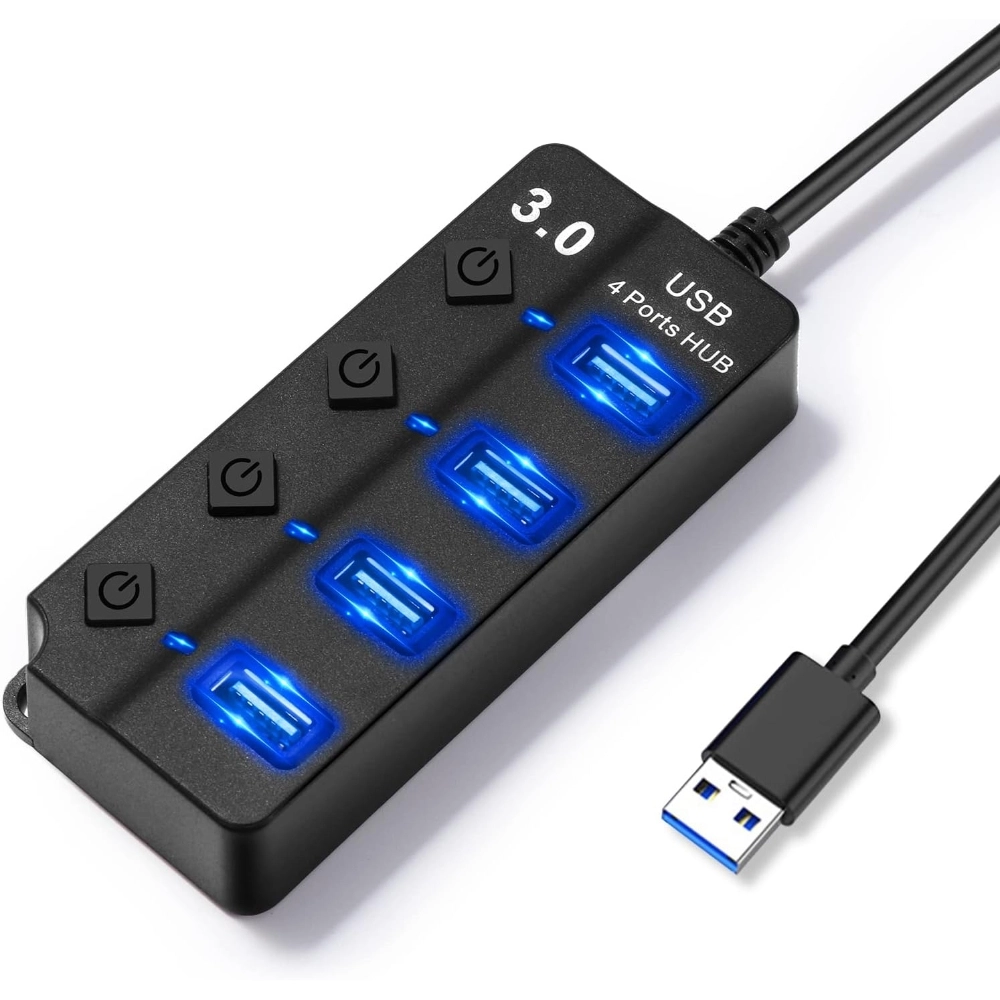New usb hub with led light, 4 port 3.0 usb hub with swith