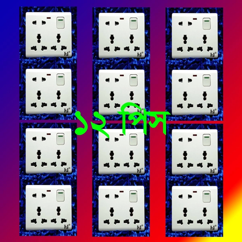 Electric 8 pin wall multi socket with Indicator 3 pin Double & 2 Pin ...
