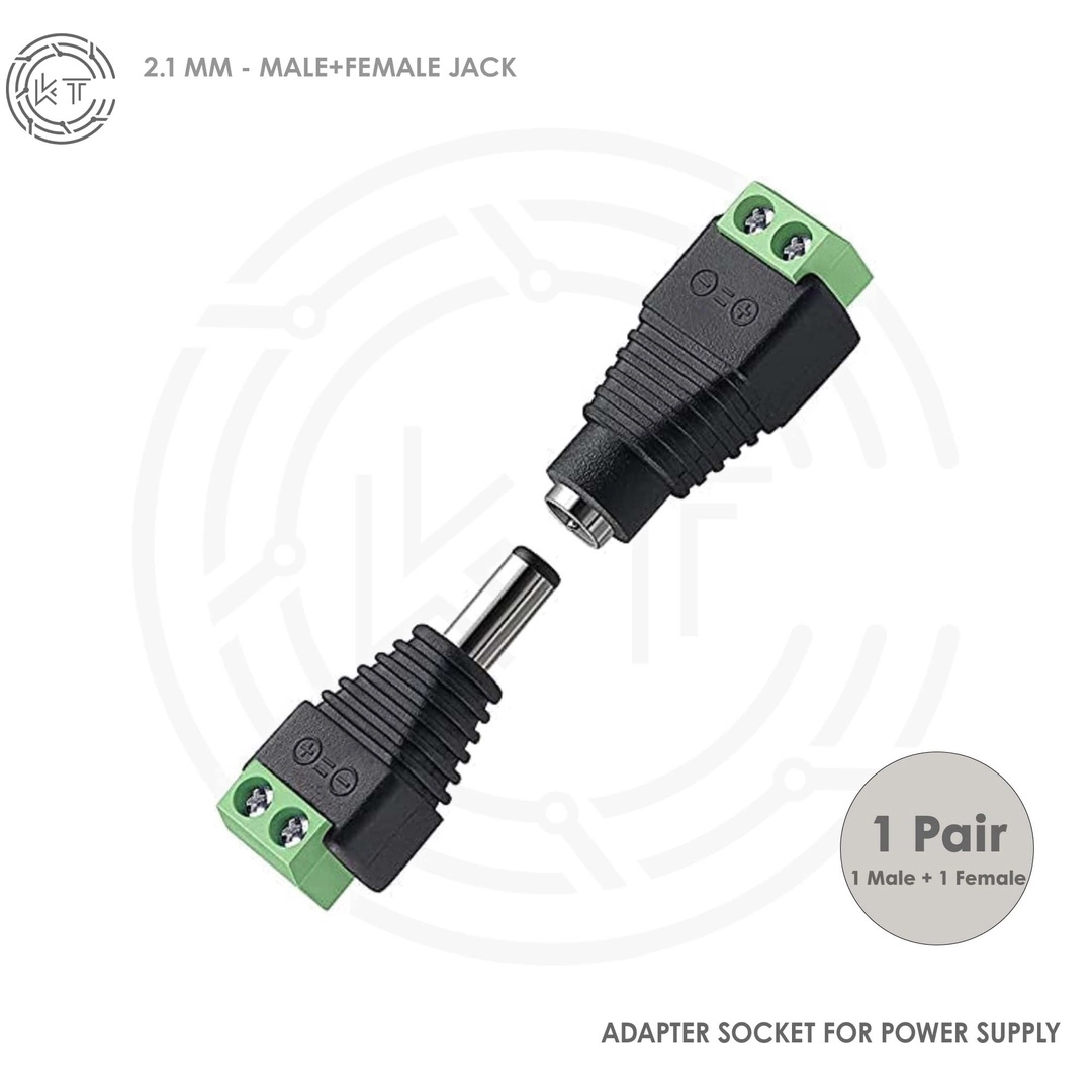 1 Pair - 'Male + Female' Connector - DC Power Jack 2.1mm x 5.5mm Barrel ...