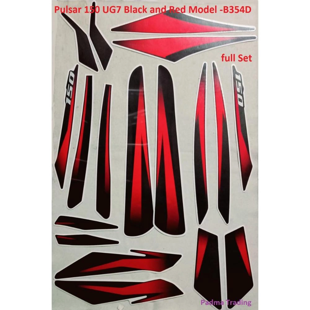 Motorcycle Tank pad Sticker full set for Pulsar 150 UG7. Black And Red