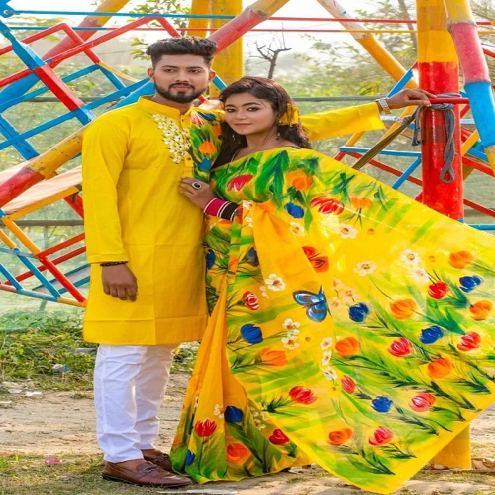 Dhupiyan Silk Sharee and Cotton panjabi For Combo Couple Dress