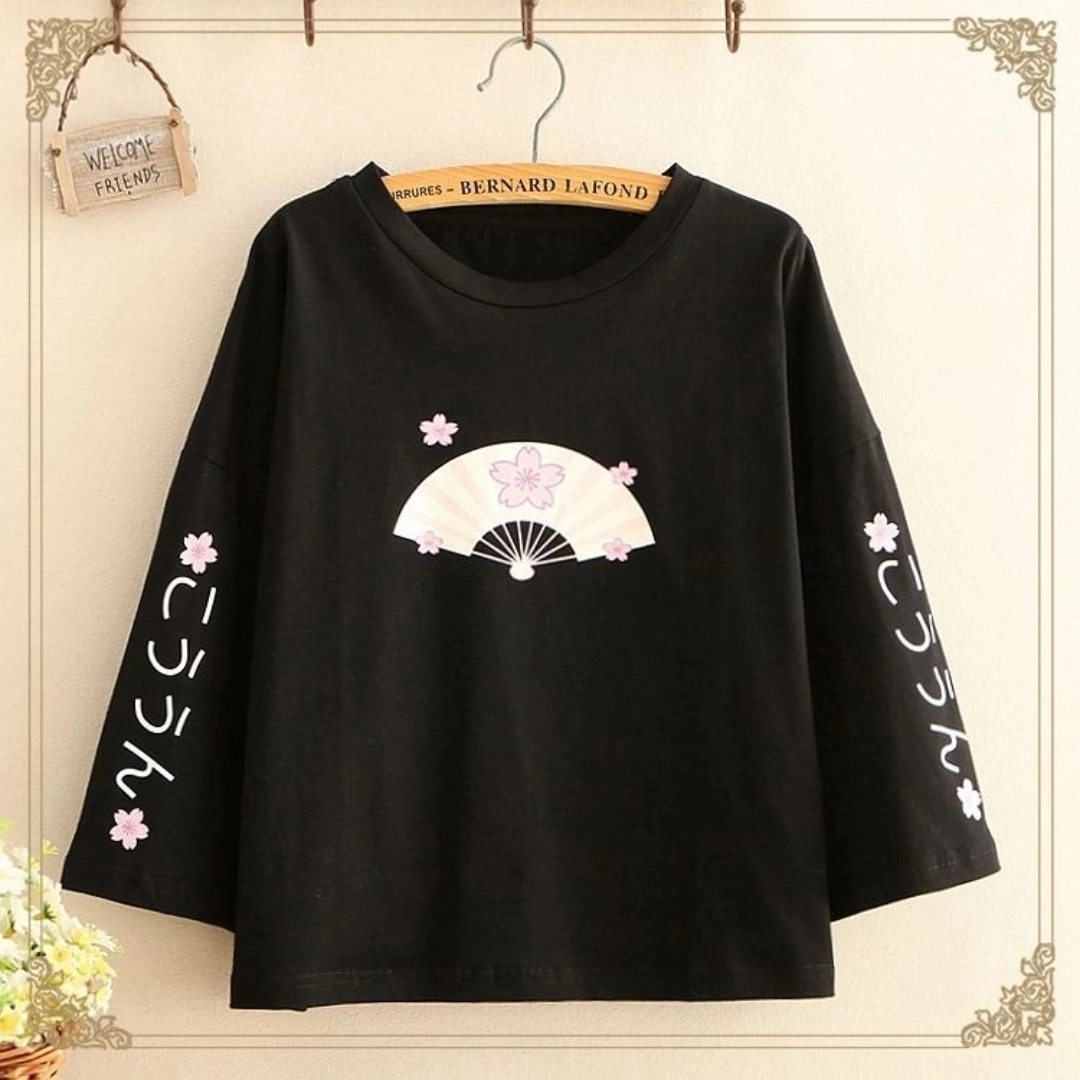 New Design Women's Sakura Japanese Printed Sleeved Tops Exclusive ...