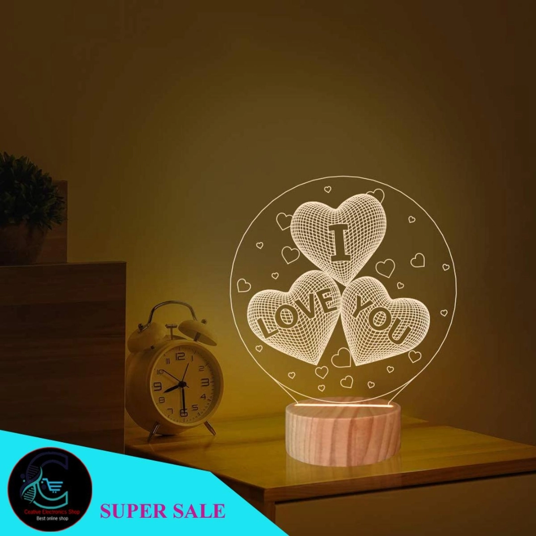 3D creative visualization lamp (3 Hearts with I Love You)