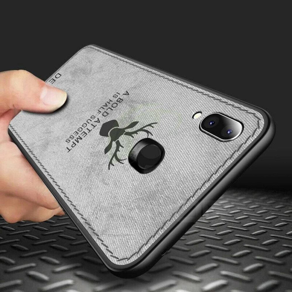 Samsung Galaxy M20 - Luxury Soft Fabric+PU Leather Hybrid Case Cover Ash