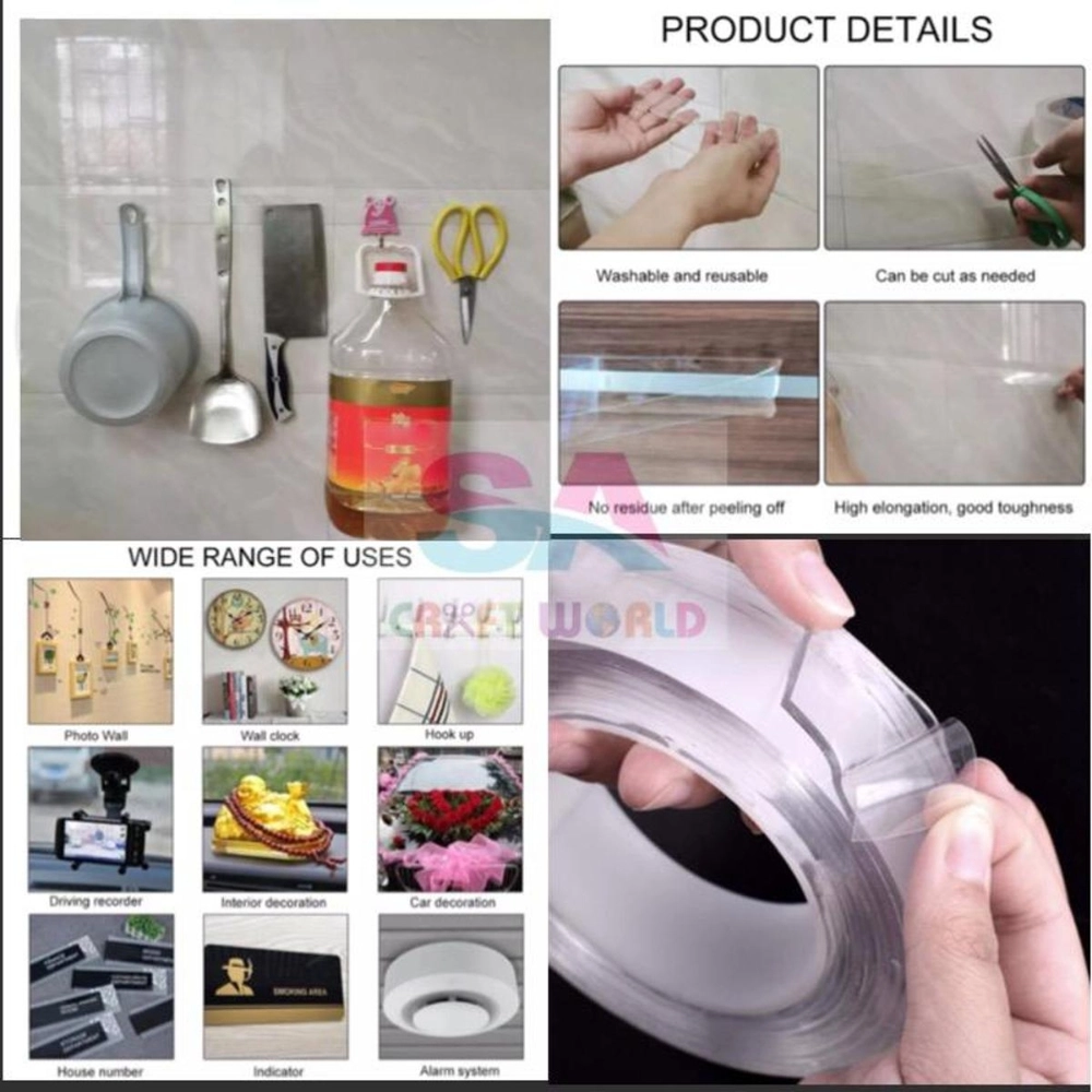 Reusable Double Sided Acrylic Adhesive Transparent Tape -( Width 1 ...
