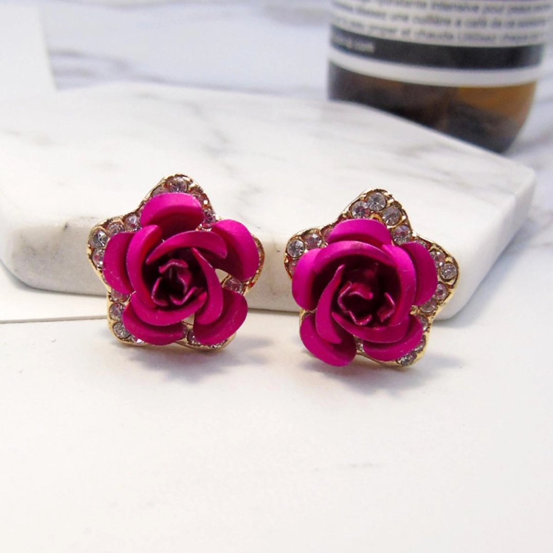 Korean Version Of Sweet Stereo Flower Earrings Rose Pentagon Mini ...