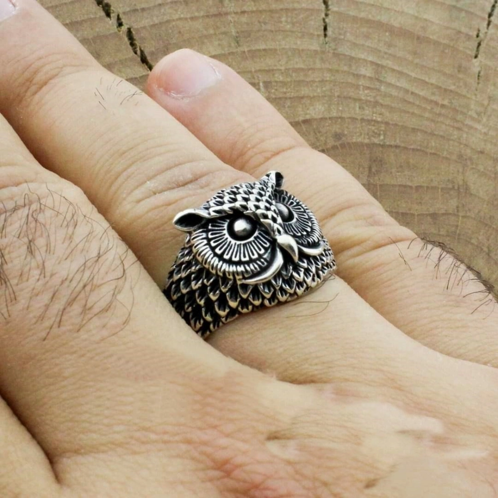 Stylish Owl Finger Ring For Men - Silver