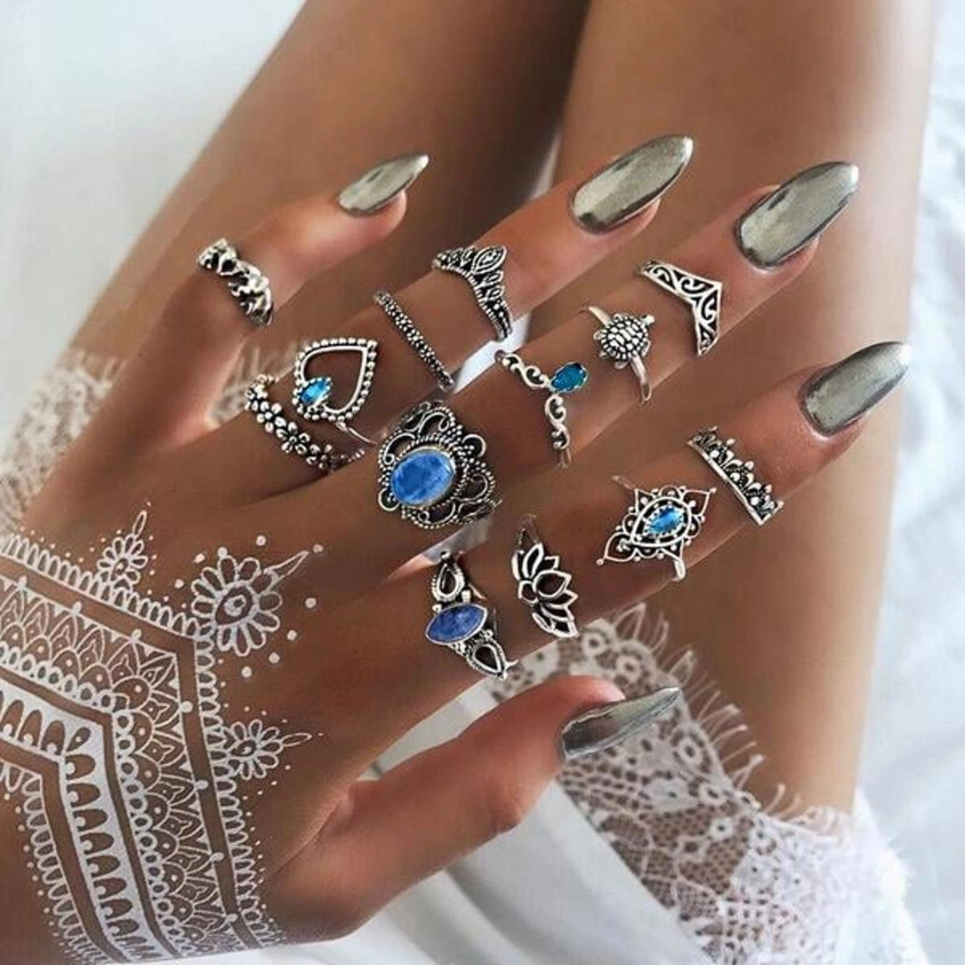 11 Pcs/set Bohemian rings for women undefined bague rings set for girls ...