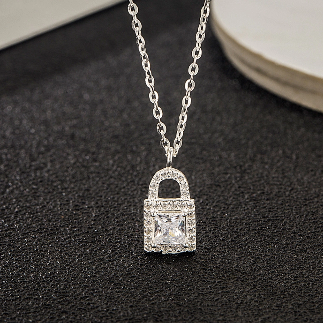 Korean Elegant Stone Lock Necklace For Women