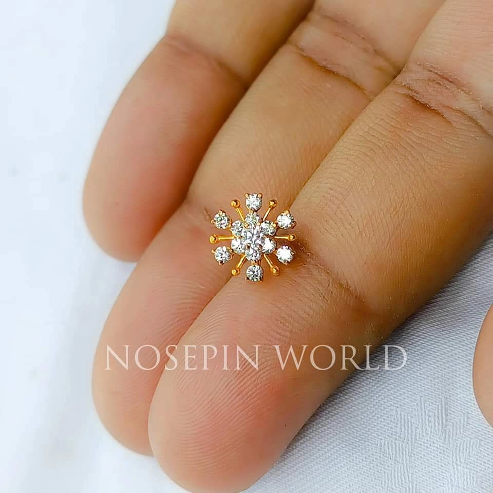 Exclusive 6 Stone GoldNose Pin 18-K Carat Oval Nose Ring , Nose Pins ...