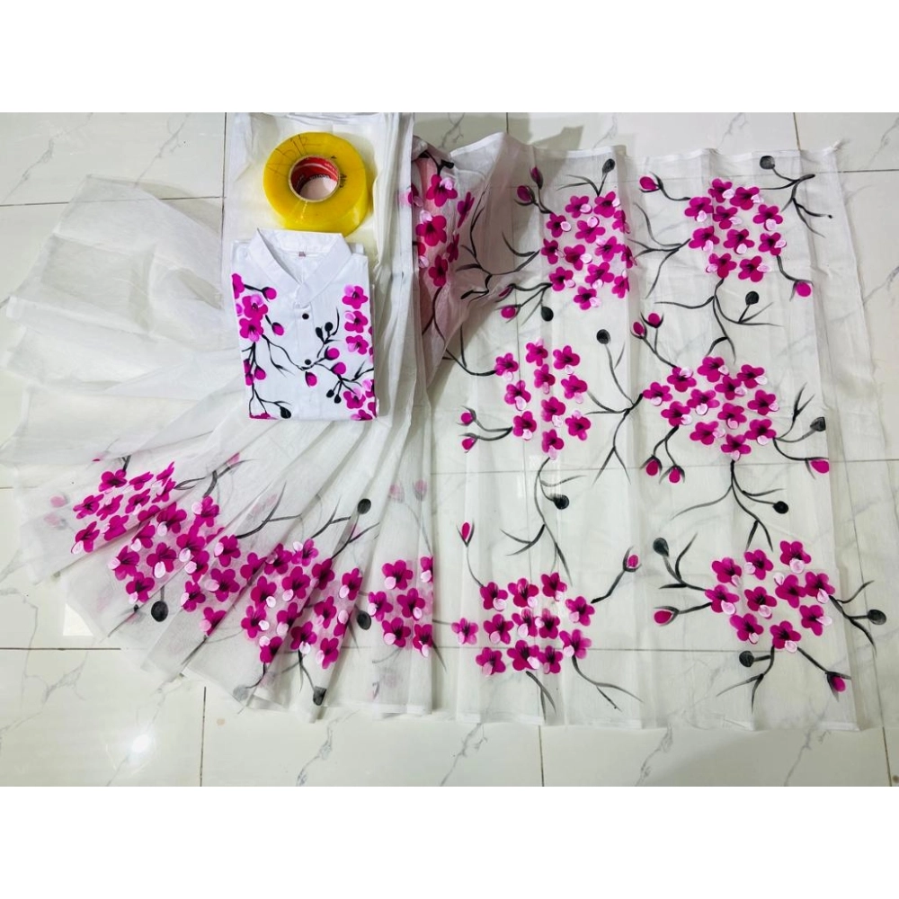 Couple set Half Silk Hand Print Saree and Panjabi Fashionable, Stylish ...