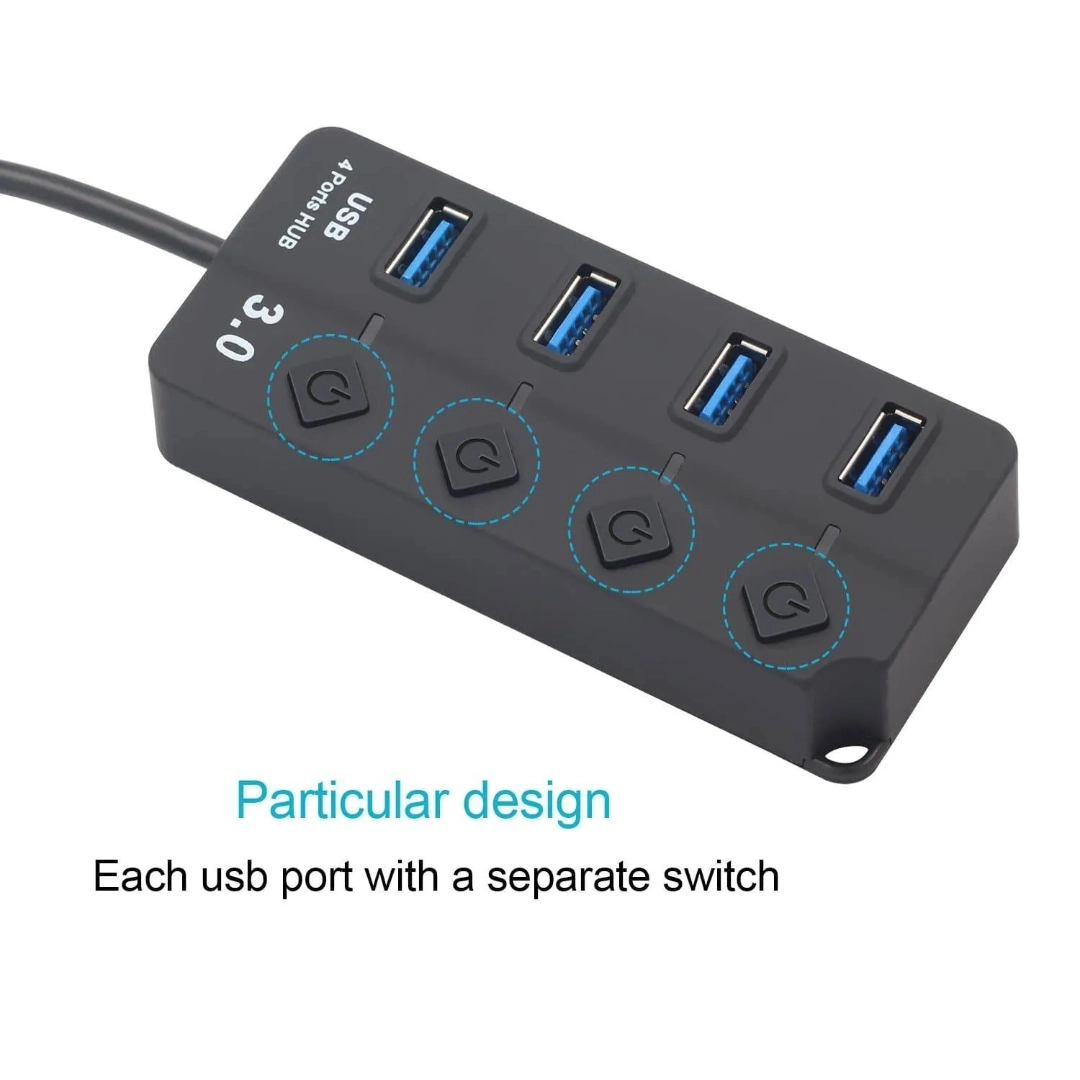 4 Ports Usb 3.0 Hub Led Usb Hub With Switch Super Speed 5Gbps - Usb Hub