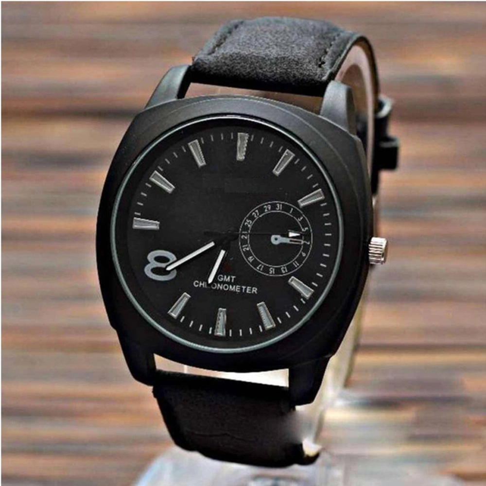 Pu Leather Analog Wrist Watch for Men - Black