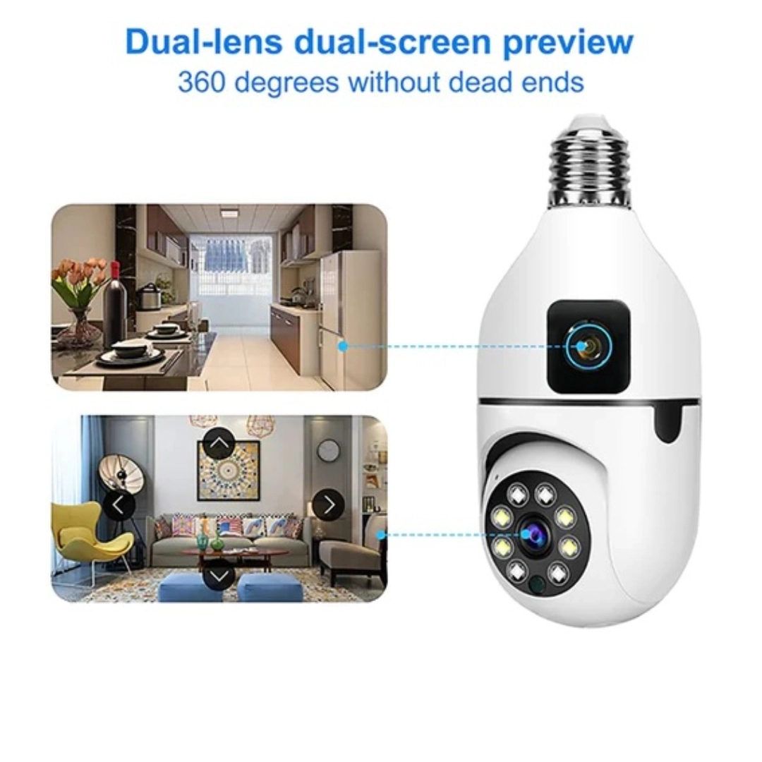 2MP Dual Lens CCTV P2p Camera WiFi bulb Lamp Light Panoramic IP PTZ ...