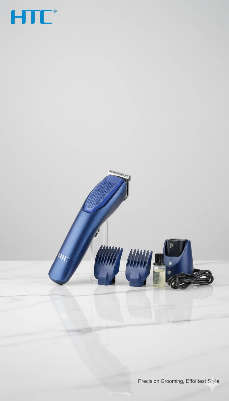 HTC AT-538 Rechargeable Professional Hair and Beard Trimmer - Metallic Blue