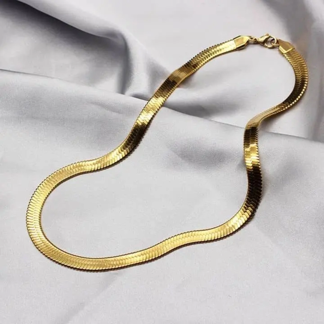 Golden Flat Stainless Steel Snake Chain Necklace For Men