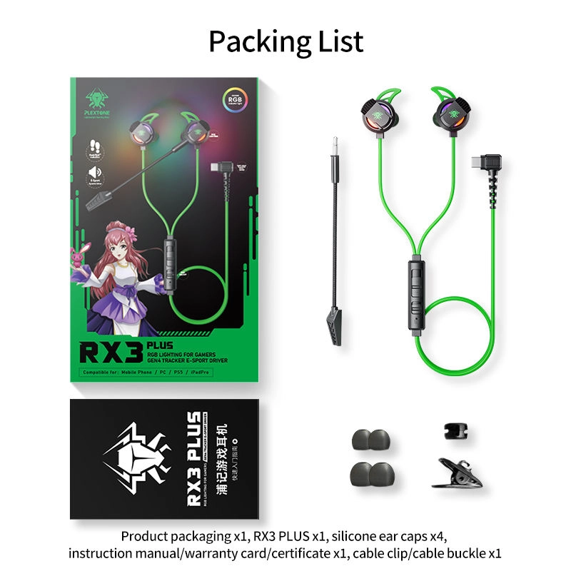 PLEXTONE RX3 Plus Type-C Wired Gaming Earphone with RGB Lighting for ...