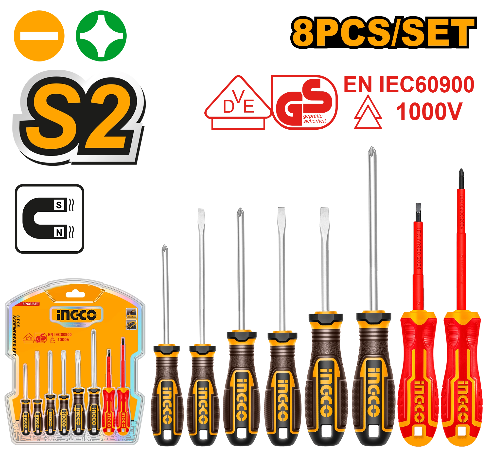 8 PCS SCREWDRIVER SET INGCO (HKSDS0838) Screw Driver