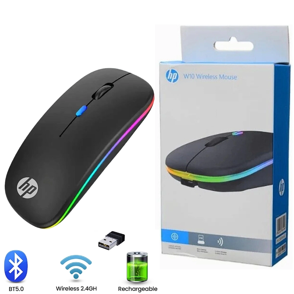 HP W10 RGB BLUETOOTH & WiRELESS Mouse Re chargable Type-C Works With ...